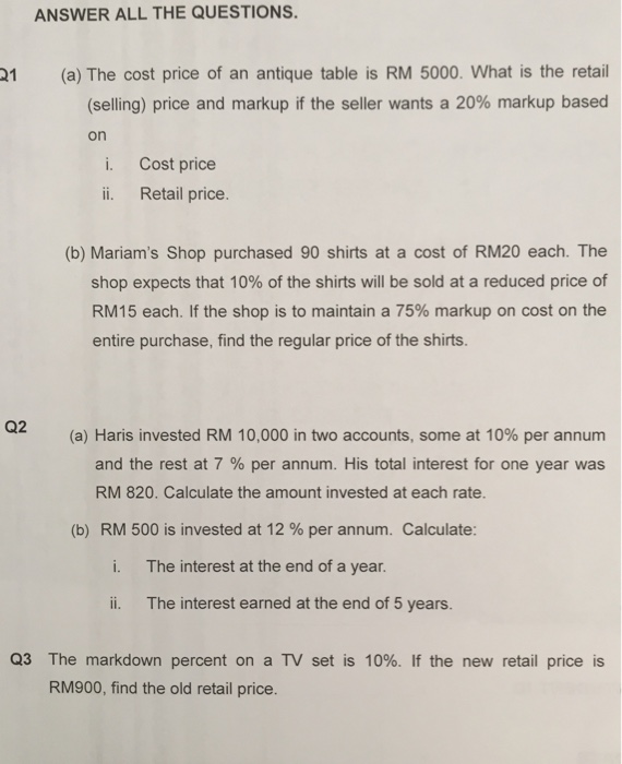Solved ANSWER ALL THE QUESTIONS 21 (a) The cost price of an | Chegg.com