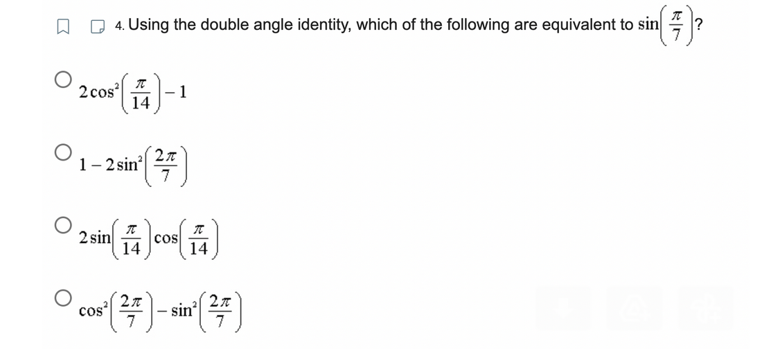 4. Using the double angle identity, which of the | Chegg.com