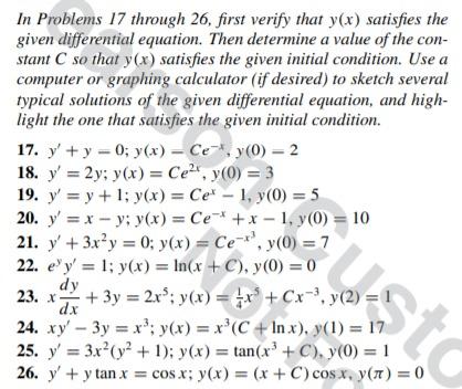 Solved In Problems 17 through 26, first verify that y(x) | Chegg.com