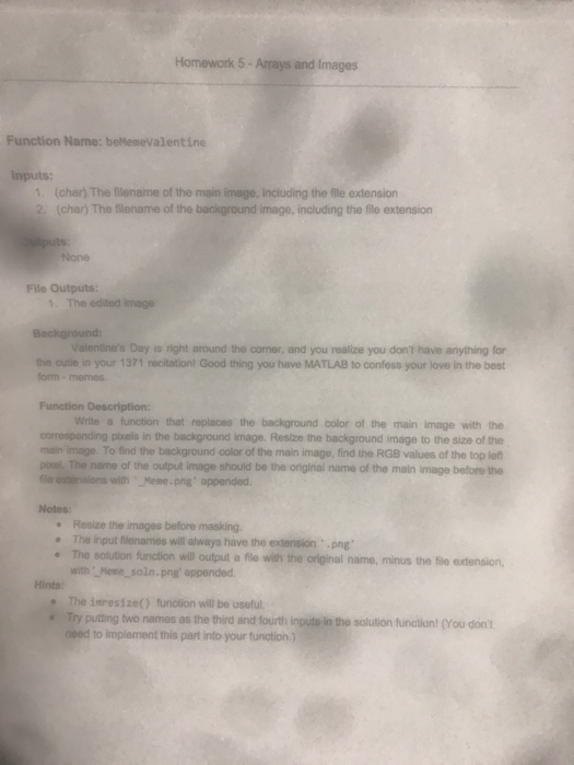 Homework 5-Arrays and Images Function Name: | Chegg.com