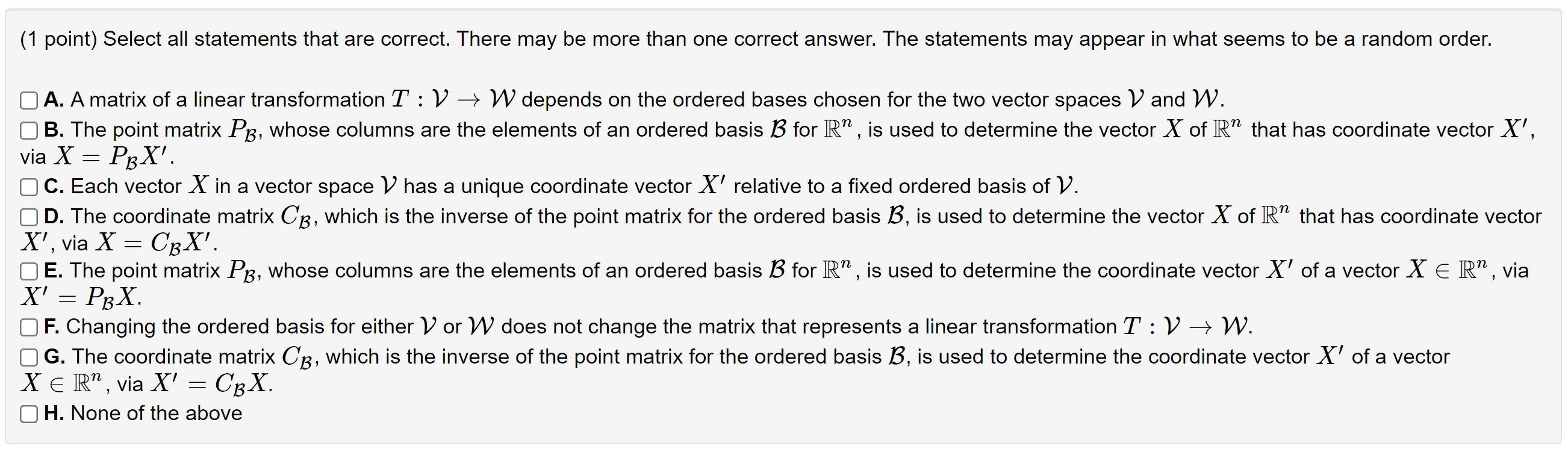 Solved (1 point) Select all statements that are correct. | Chegg.com