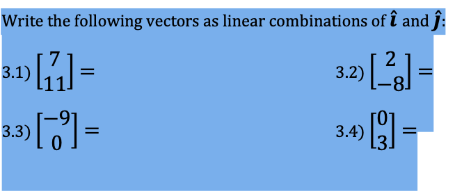 Solved Write the following vectors as linear combinations of | Chegg.com