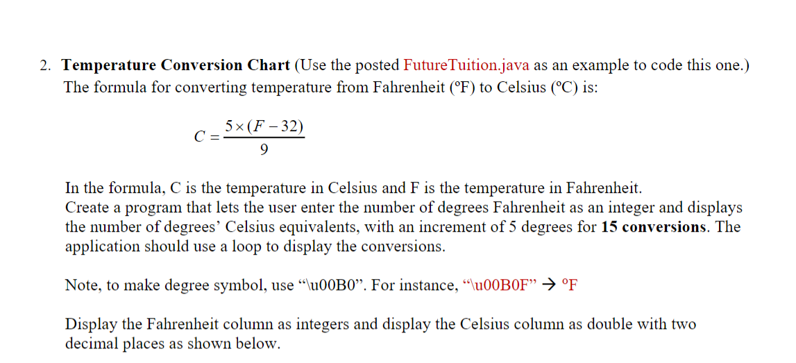 Solved 2. Temperature Conversion Chart (Use the posted | Chegg.com