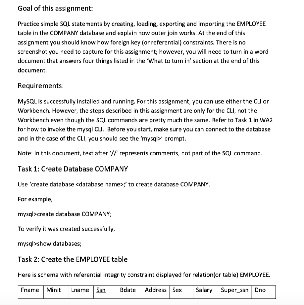 Solved Goal of this assignment: Practice simple SQL | Chegg.com