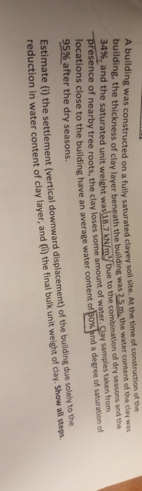 Solved A building was constructed on a fully saturated was | Chegg.com