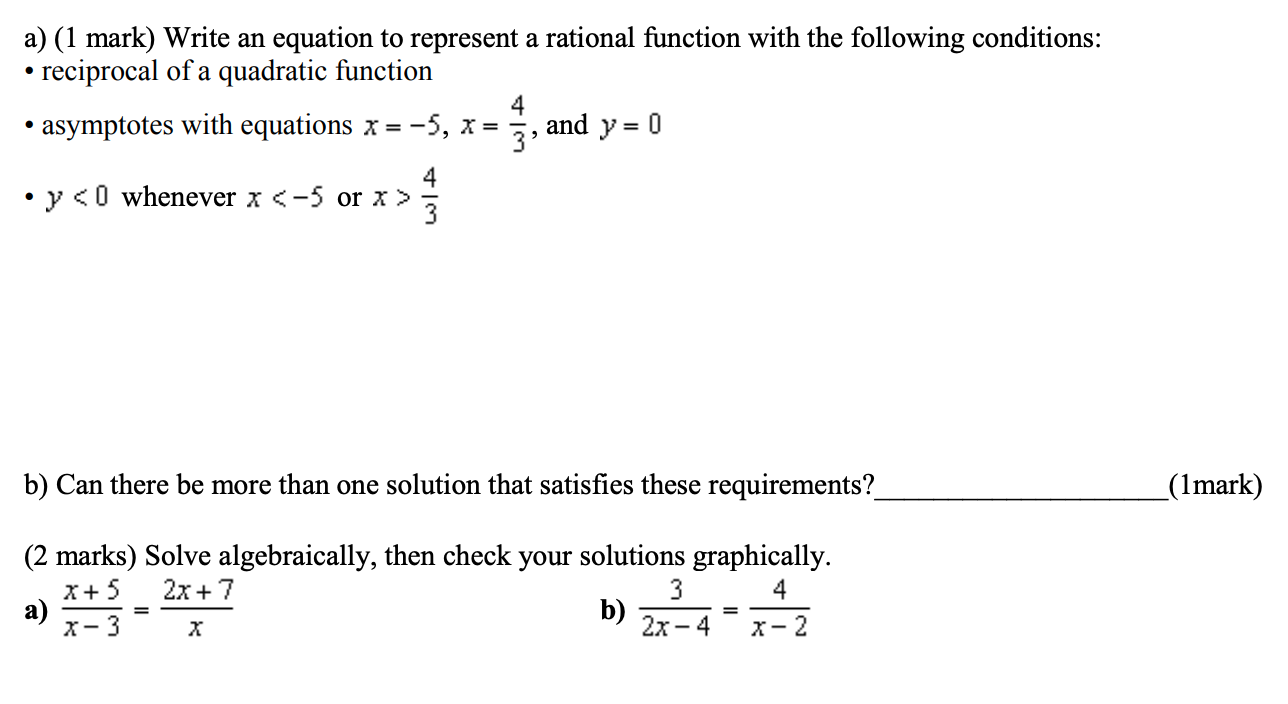 Solved a) (1 mark) Write an equation to represent a rational | Chegg.com