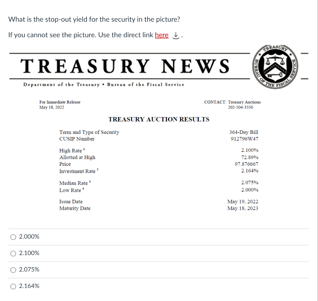 Solved What is the stop-out yield for the security in the | Chegg.com