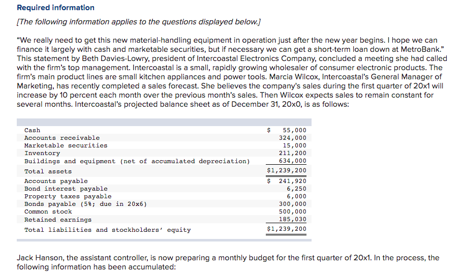 Required information [The following information | Chegg.com