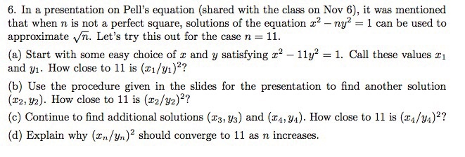 Solved 6. In a presentation on Pell's equation (shared with | Chegg.com