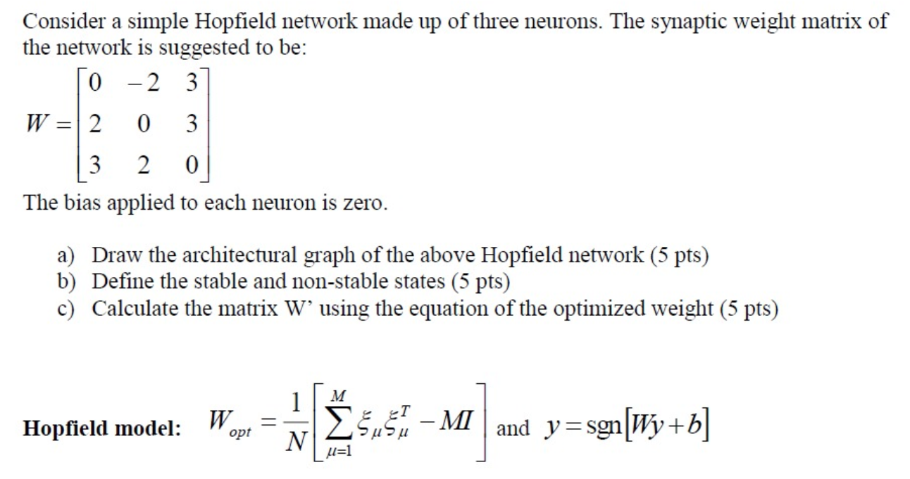 Solved Consider a simple Hopfield network made up of three | Chegg.com