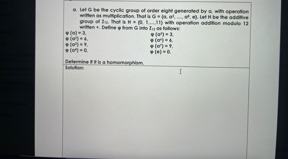 Solved a. ﻿Let G ﻿be the cyclic group of order eight | Chegg.com