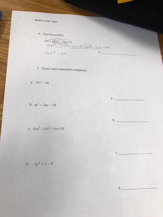 Solved Algebra i Unit 7 O 6. Find the product. 6. 12ns 7. | Chegg.com