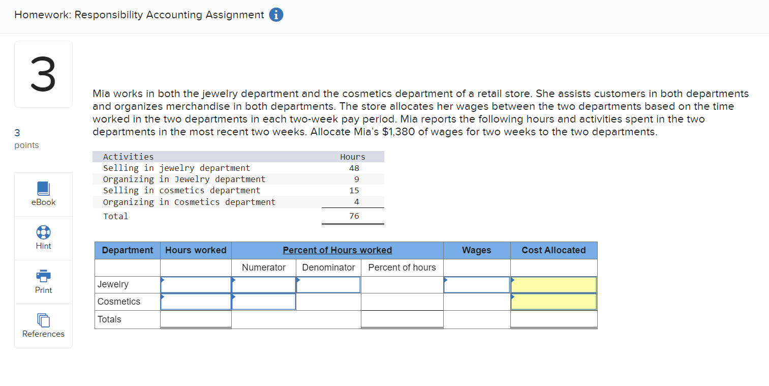Solved Homework: Responsibility Accounting Assignment i 3 | Chegg.com