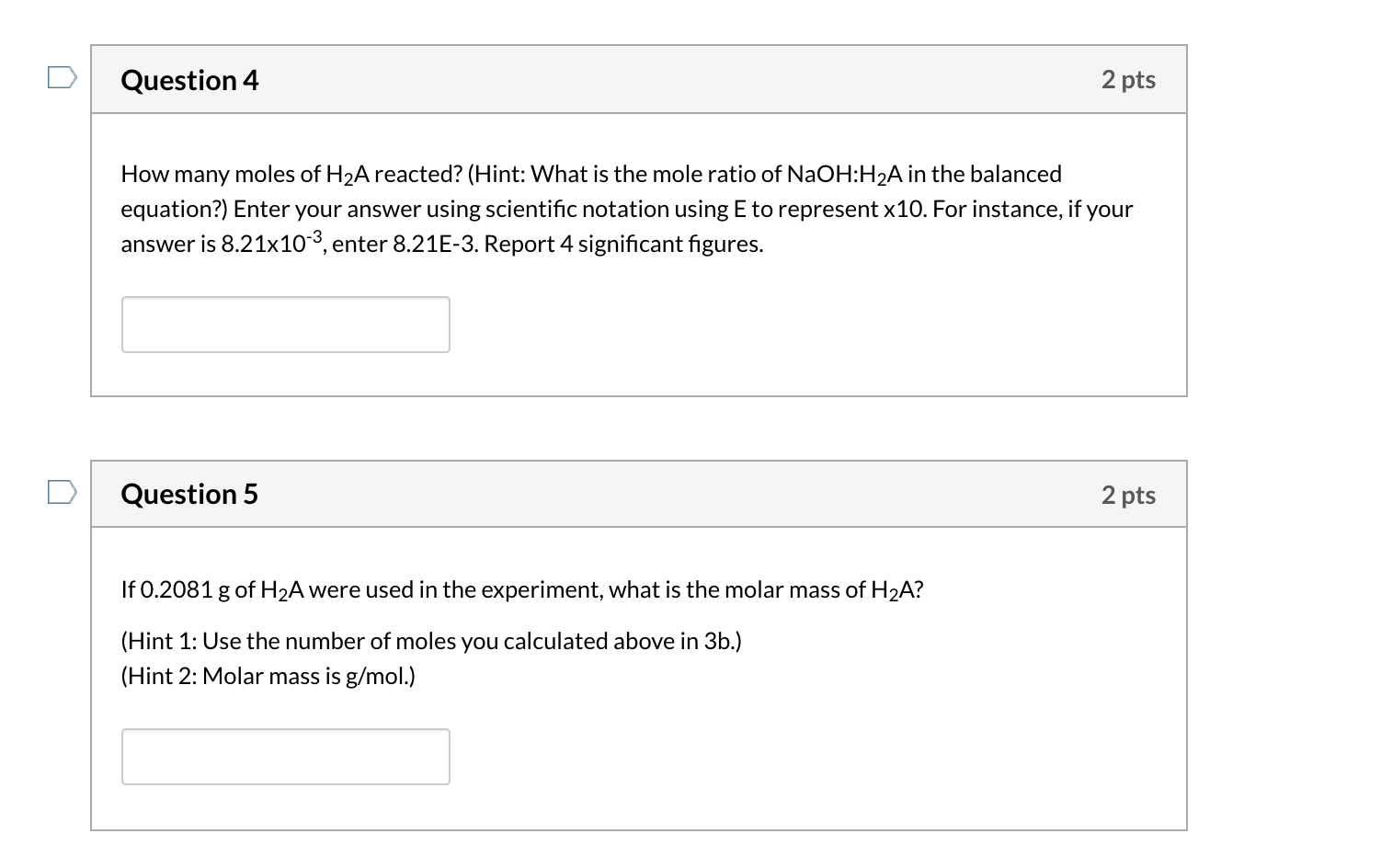 Solved How many moles of H2A reacted? (Hint: What is | Chegg.com