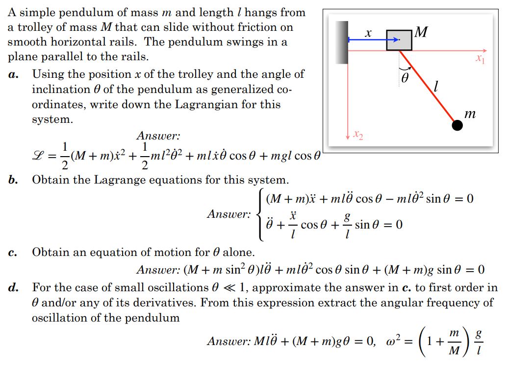 Solved by an EXPERT A simple pendulum of ﻿mass m ﻿and length l ﻿hangs | Chegg.com