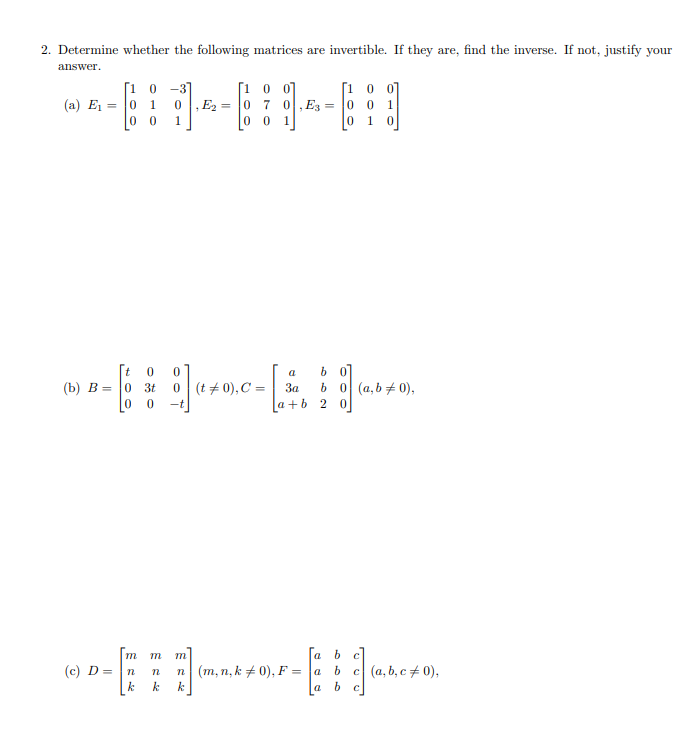 Solved 2. Determine whether the following matrices are | Chegg.com