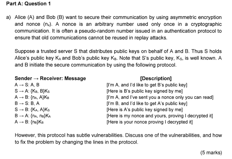 Solved Alice (A) and Bob (B) want to secure their | Chegg.com