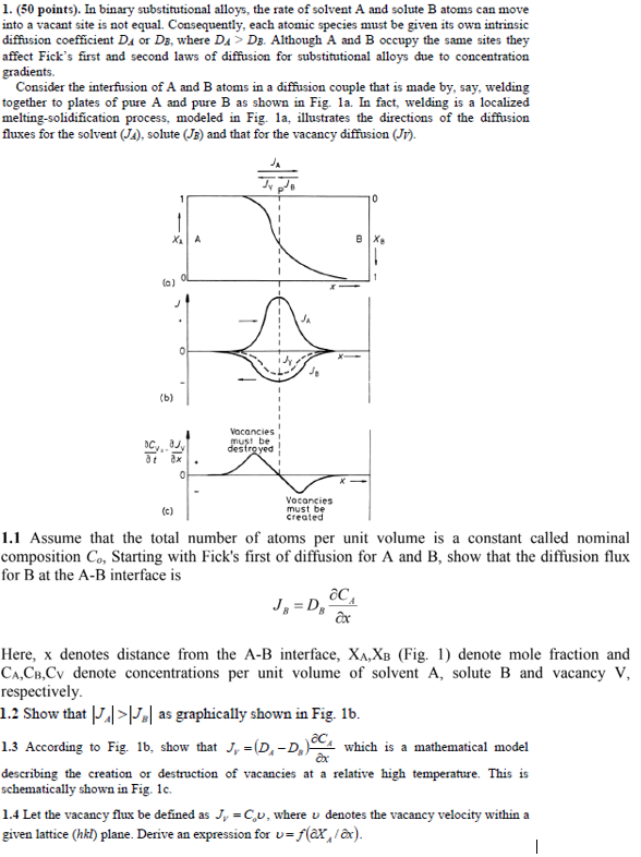 Solved 1. (50 points). In binary substitutional alloys, the | Chegg.com
