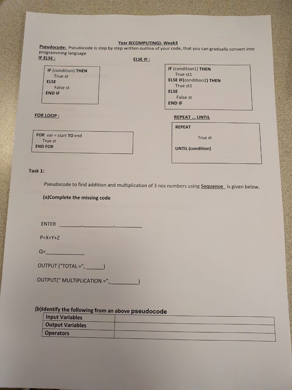 Solved Year 8(COMPUTING)- Week3 Pseudocode: Pseudocode is | Chegg.com