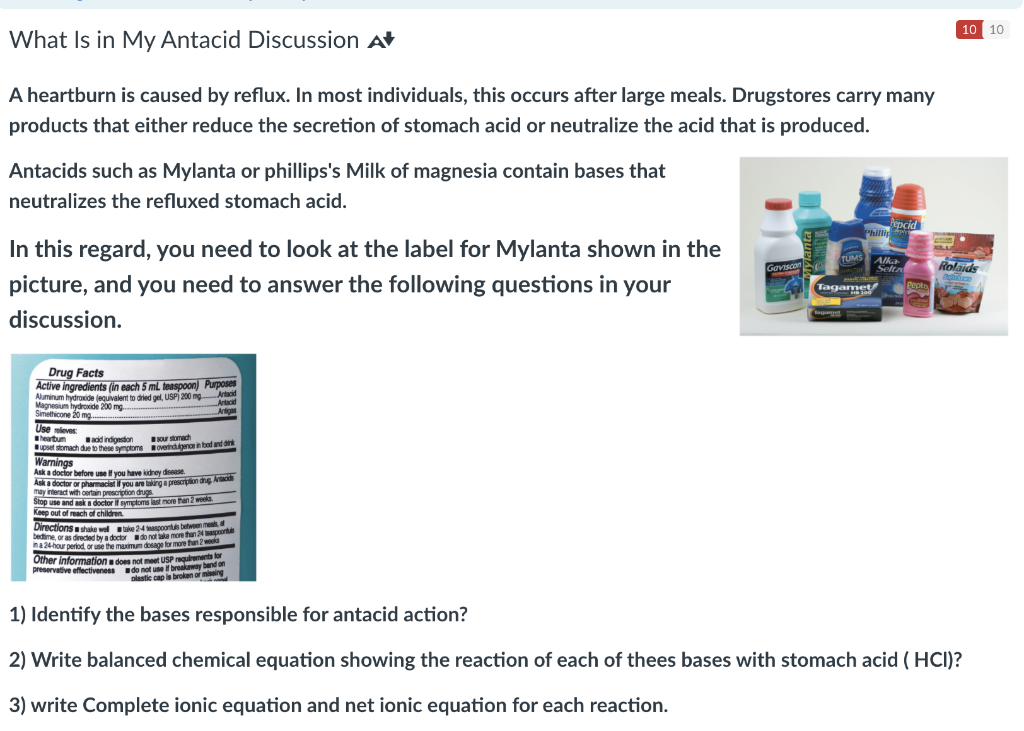 Solved 10 10 What is in My Antacid Discussion A A heartburn | Chegg.com