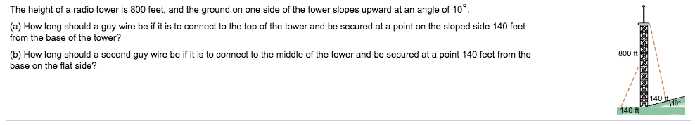 Solved The height of a radio tower is 800 feet, and the | Chegg.com