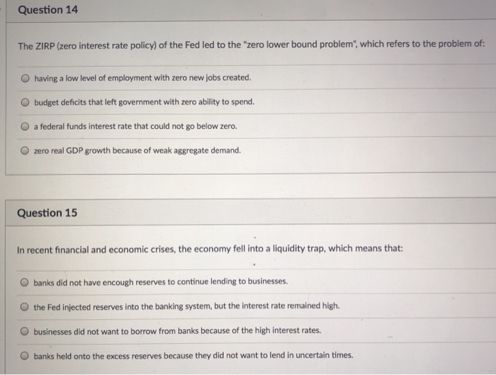 Solved Question 14 The ZIRP (zero interest rate policy) of | Chegg.com Solved Question 14 The ZIRP (zero interest rate policy) of | Chegg.com