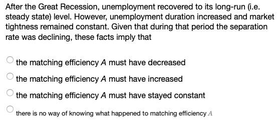 Solved After the Great Recession, unemployment recovered to | Chegg.com