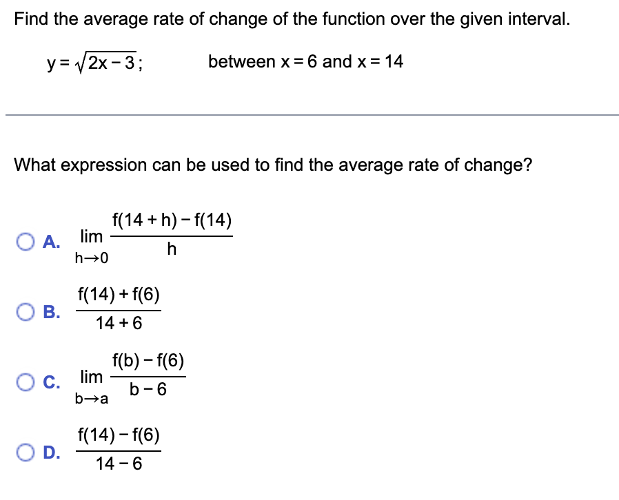 Solved Find the average rate of change of the function over | Chegg.com