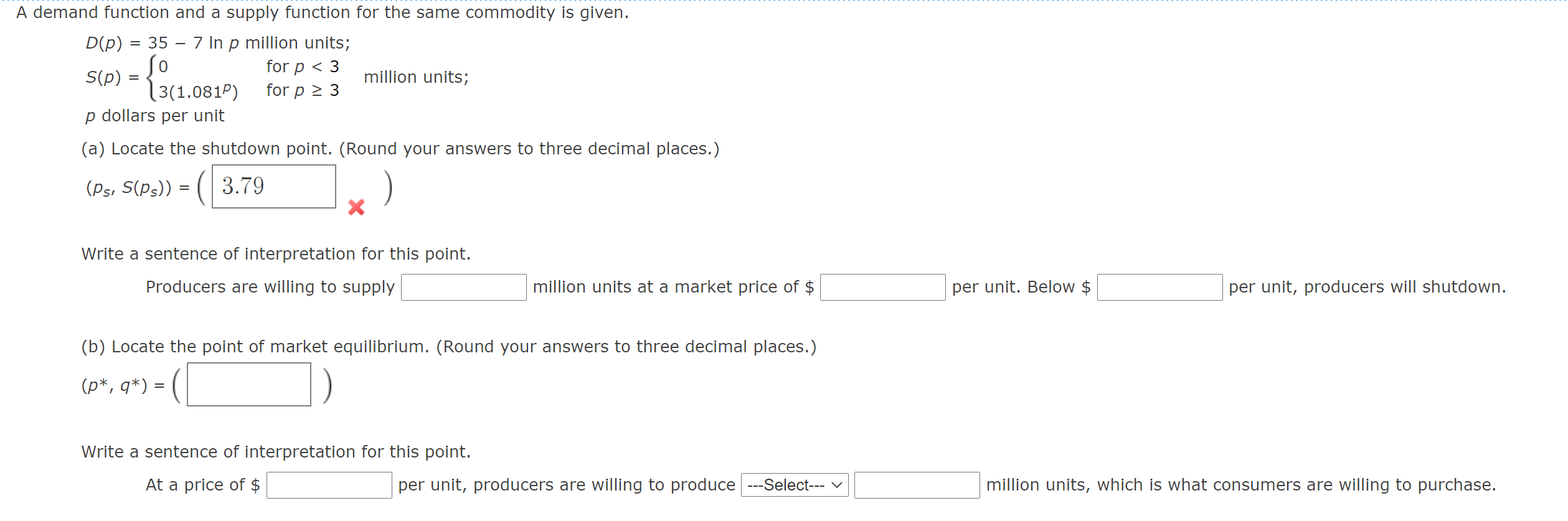 Solved = A demand function and a supply function for the | Chegg.com