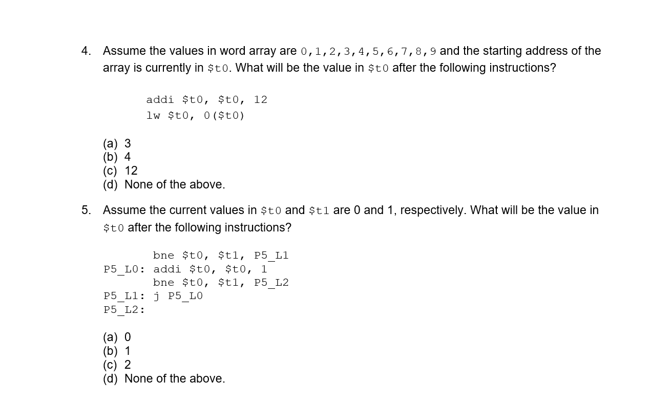 4. Assume the values in word array are | Chegg.com