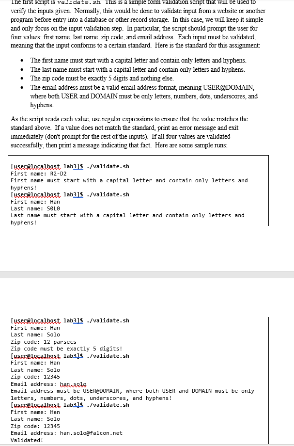 The first script is validate. sh. This is a simple | Chegg.com