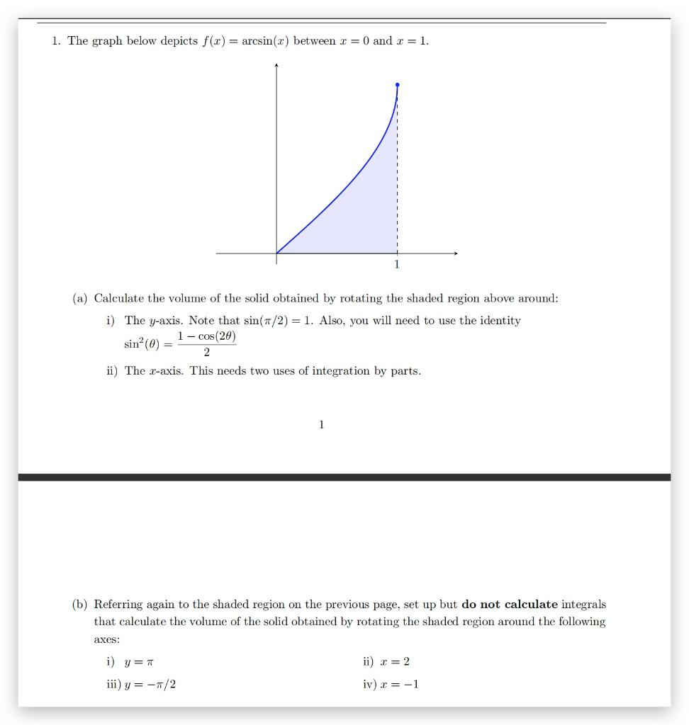 Solved 1. The graph below depicts f(x)=arcsin(x) between x=0 | Chegg.com