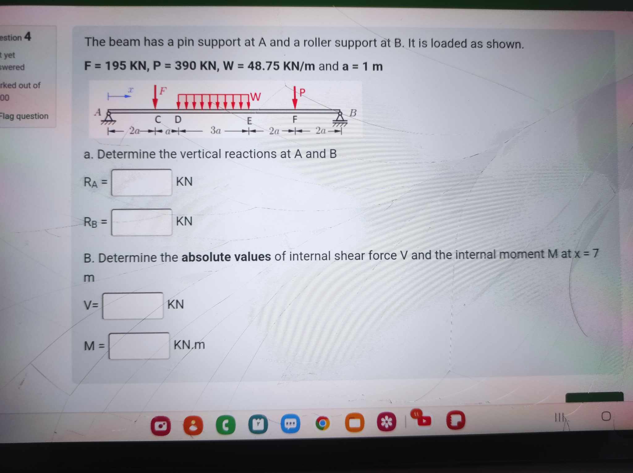 Solved The beam has a pin support at A and a roller support | Chegg.com