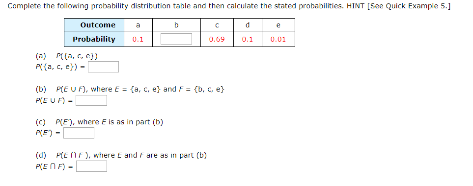 Solved Complete the following probability distribution table | Chegg.com