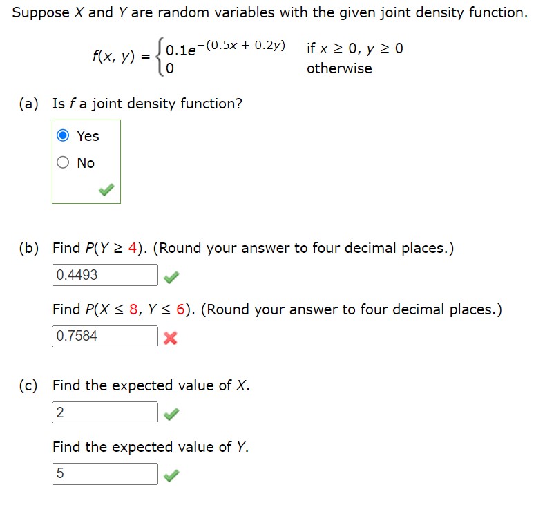 Solved Suppose X and Y are random variables with the given | Chegg.com
