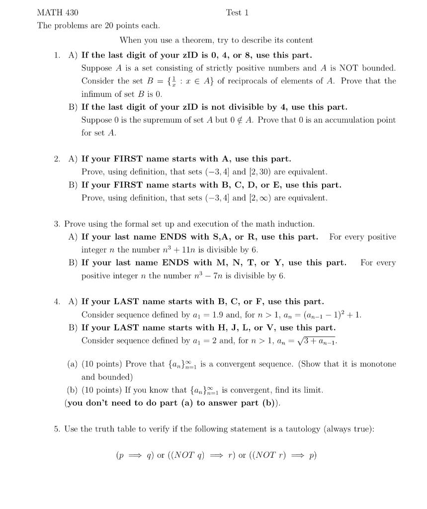 Solved The problems are 20 points each. When you use a | Chegg.com