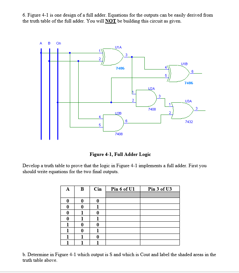 Solved 6. Figure 4-1 is one design of a full adder. | Chegg.com