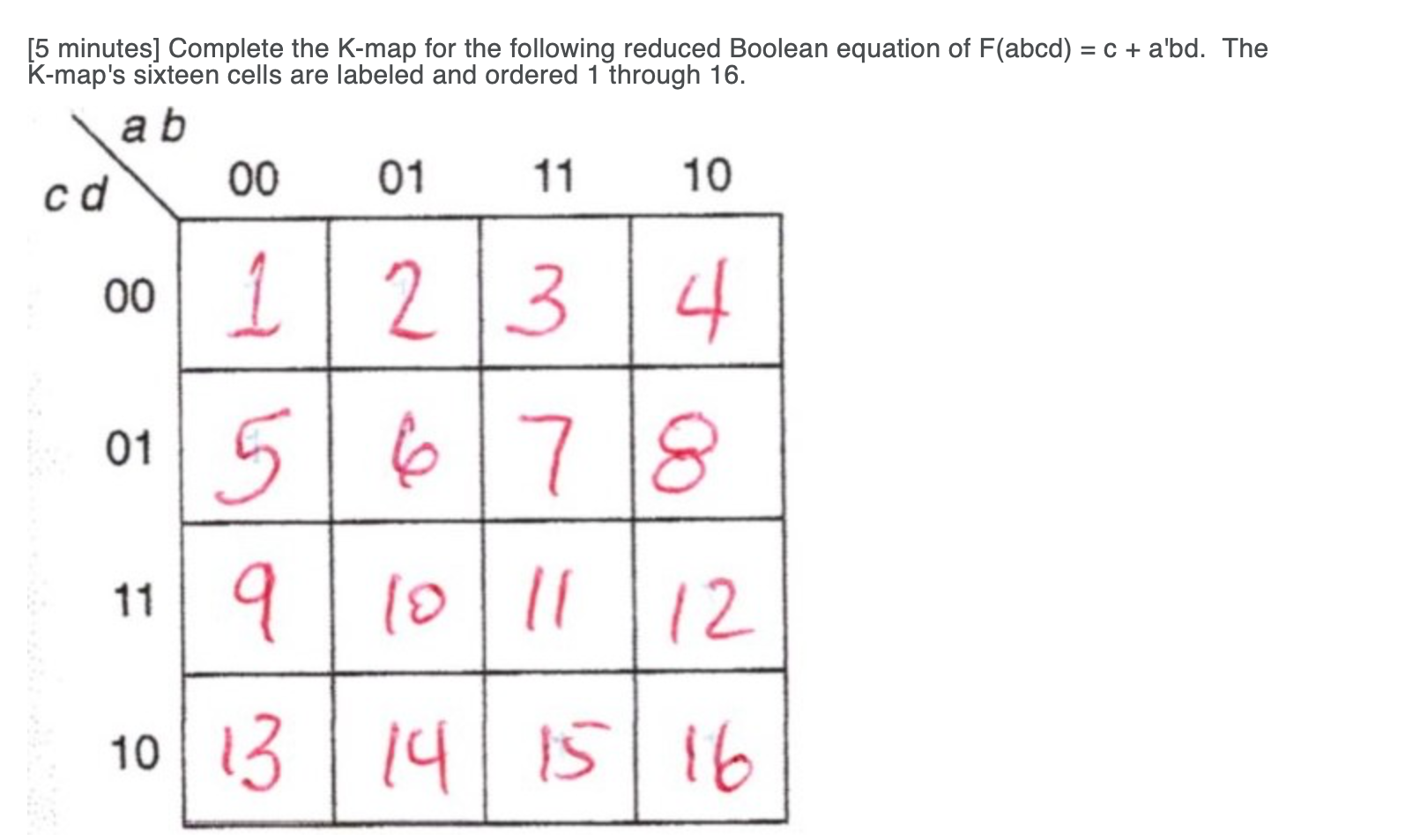 Solved [5 minutes] Complete the K-map for the following | Chegg.com