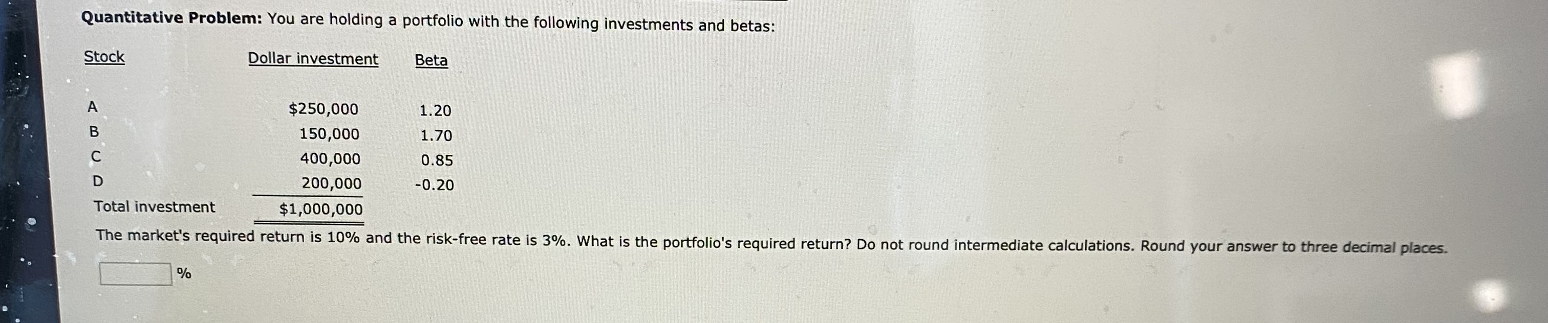 Solved Quantitative Problem: You are holding a portfolio | Chegg.com