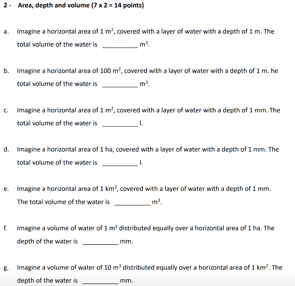 Solved 2 - Area, depth and volume (7 x 2 = 14 points) a. | Chegg.com