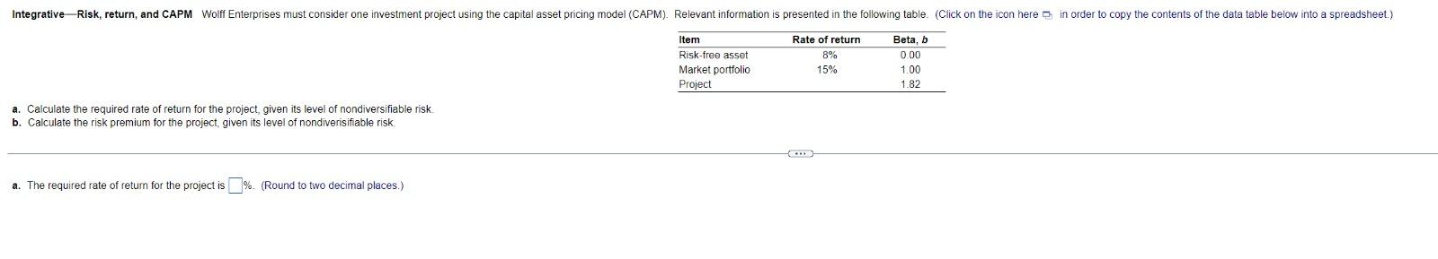 Solved Integrative Risk, return, and CAPM Wolff Enterprises | Chegg.com