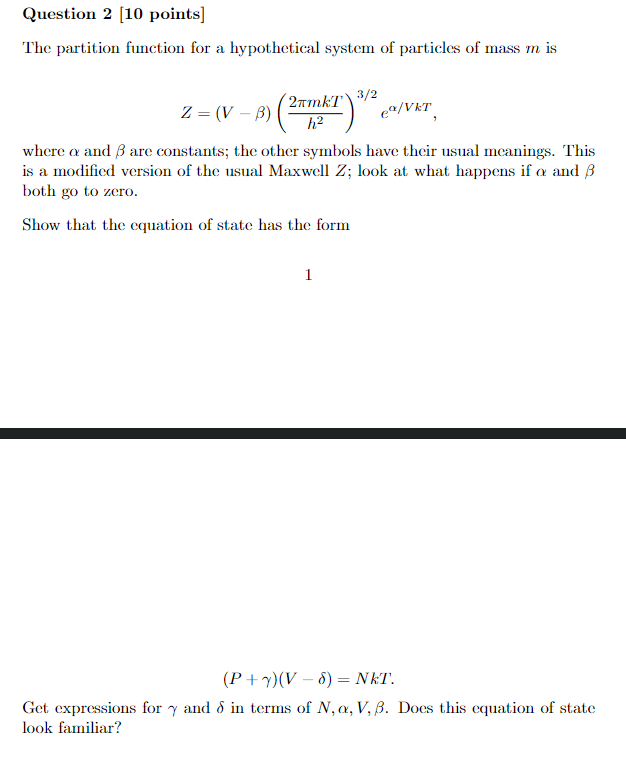 The partition function for a hypothetical system of | Chegg.com
