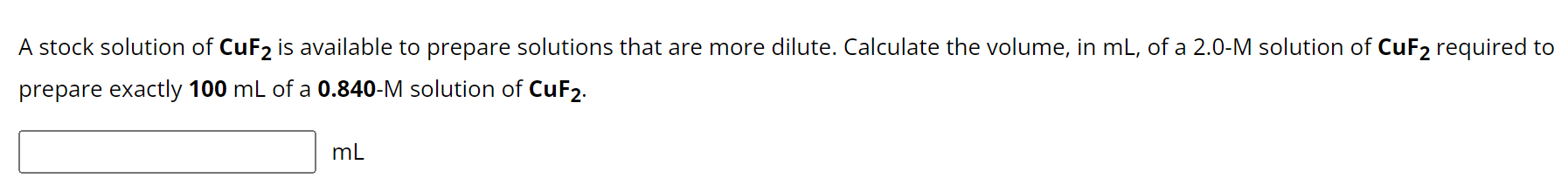 A stock solution of CuF2 is available to prepare | Chegg.com