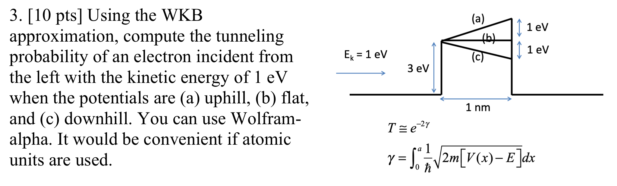 Solved (a) th Ek = 1 eV 3 eV 3. [10 pts] Using the WKB | Chegg.com
