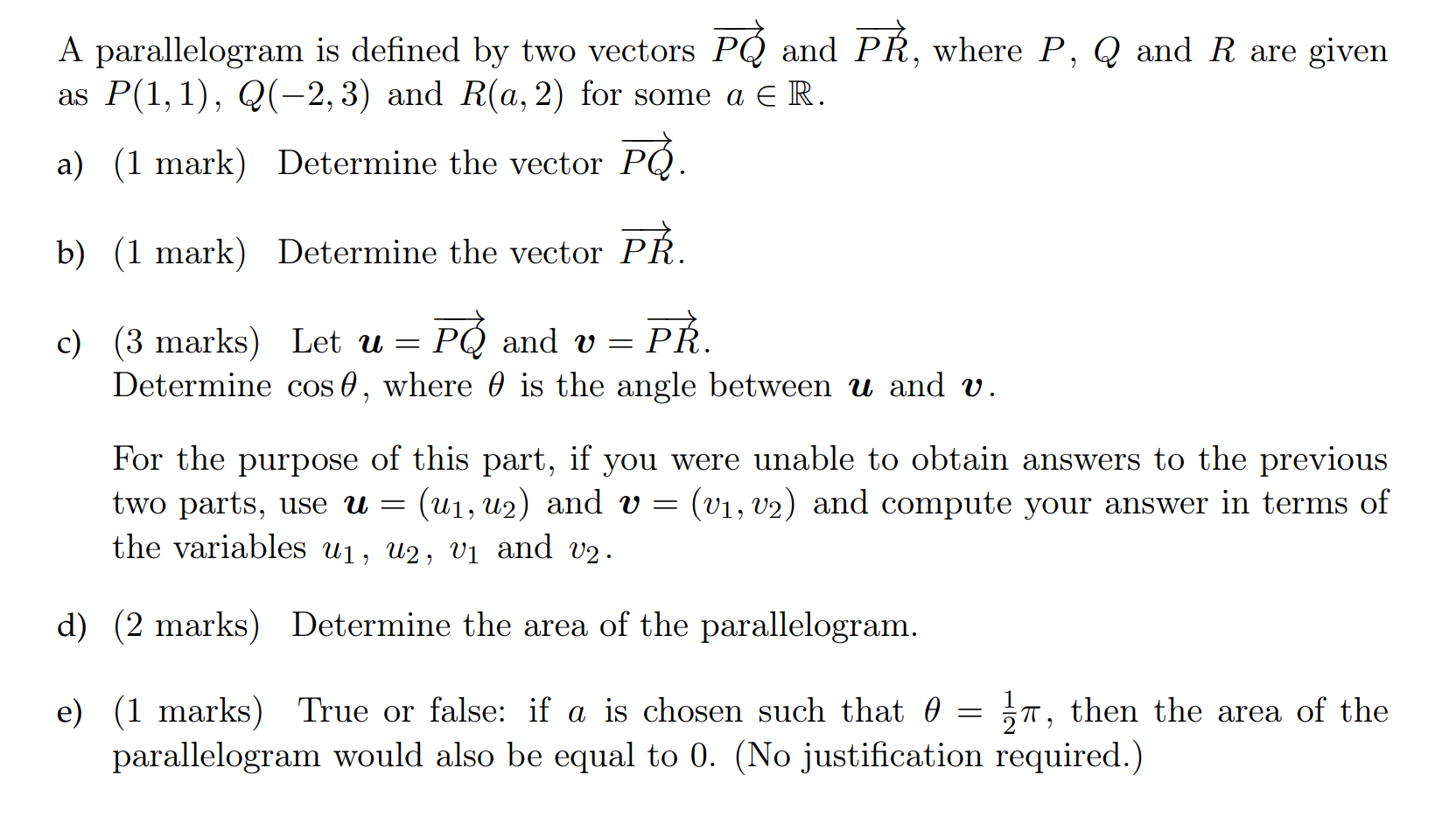 Solved A parallelogram is defined by two vectors PQ and PR, | Chegg.com