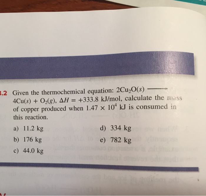 Solved Given The Thermochemical Equation 2cu2o S 4cu S