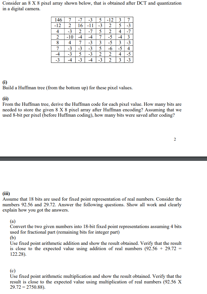 Solved Consider an 8 X 8 pixel array shown below, that is | Chegg.com