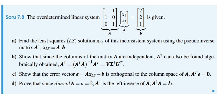 Solved a(LS) ﻿solution xLS of ﻿this inconsistent system | Chegg.com