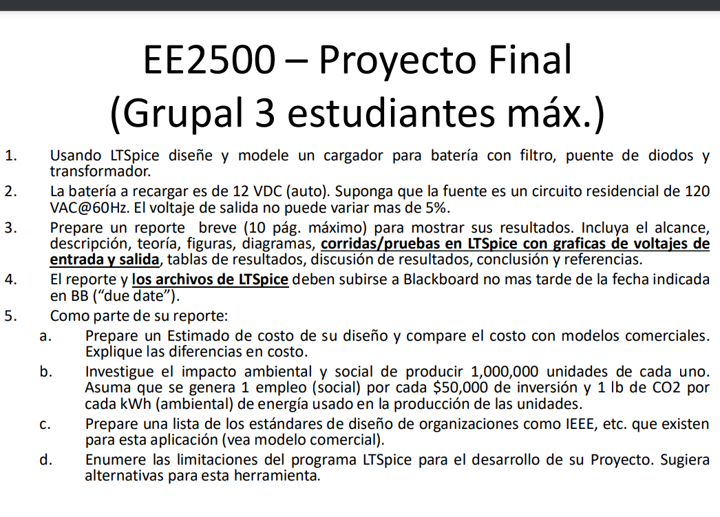 Using LTSpice, design and model a battery charger | Chegg.com