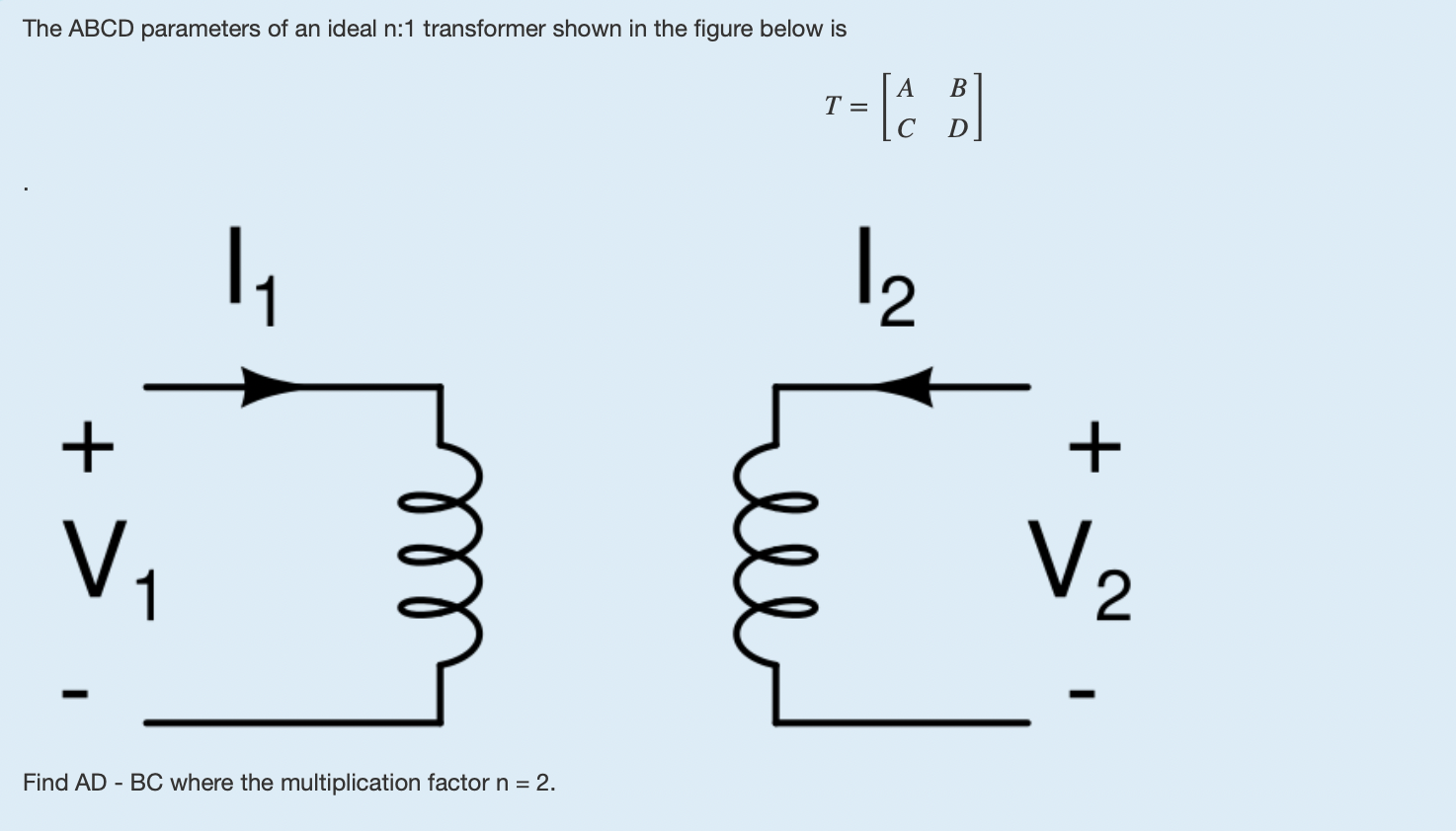 Solved The ABCD parameters of an ideal n:1 transformer shown | Chegg.com